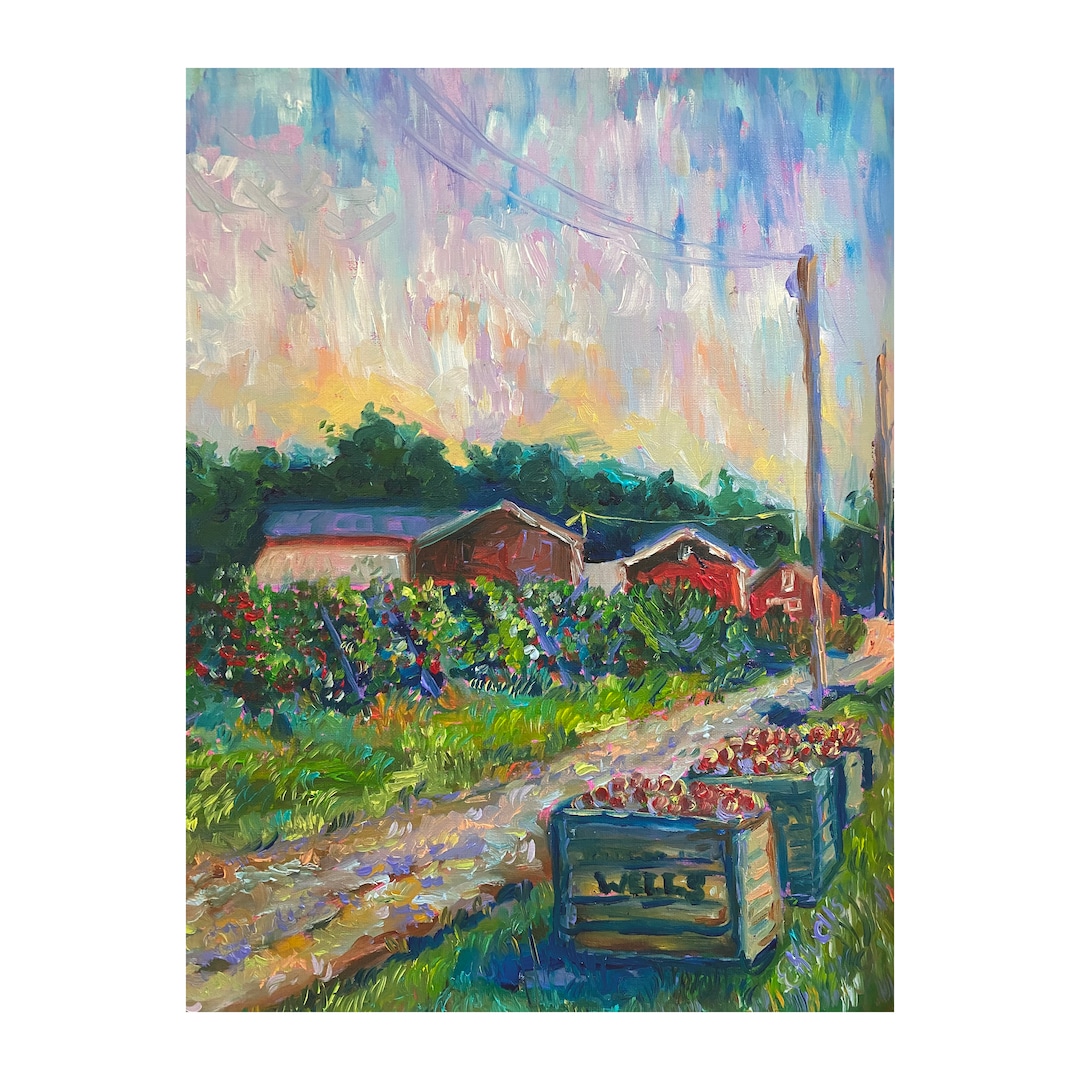 Wells Orchards, Farm Painting, Orchard Decor, Orchard Art ...