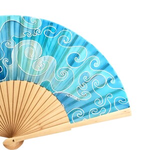 Mediterranean Silk Fan, Hand Painted Silk Fan, Sea Blue Silk Fan, Blue ...