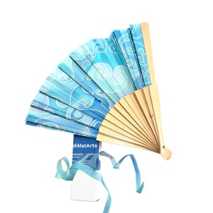 Mediterranean Silk Fan, Hand Painted Silk Fan, Sea Blue Silk Fan, Blue ...