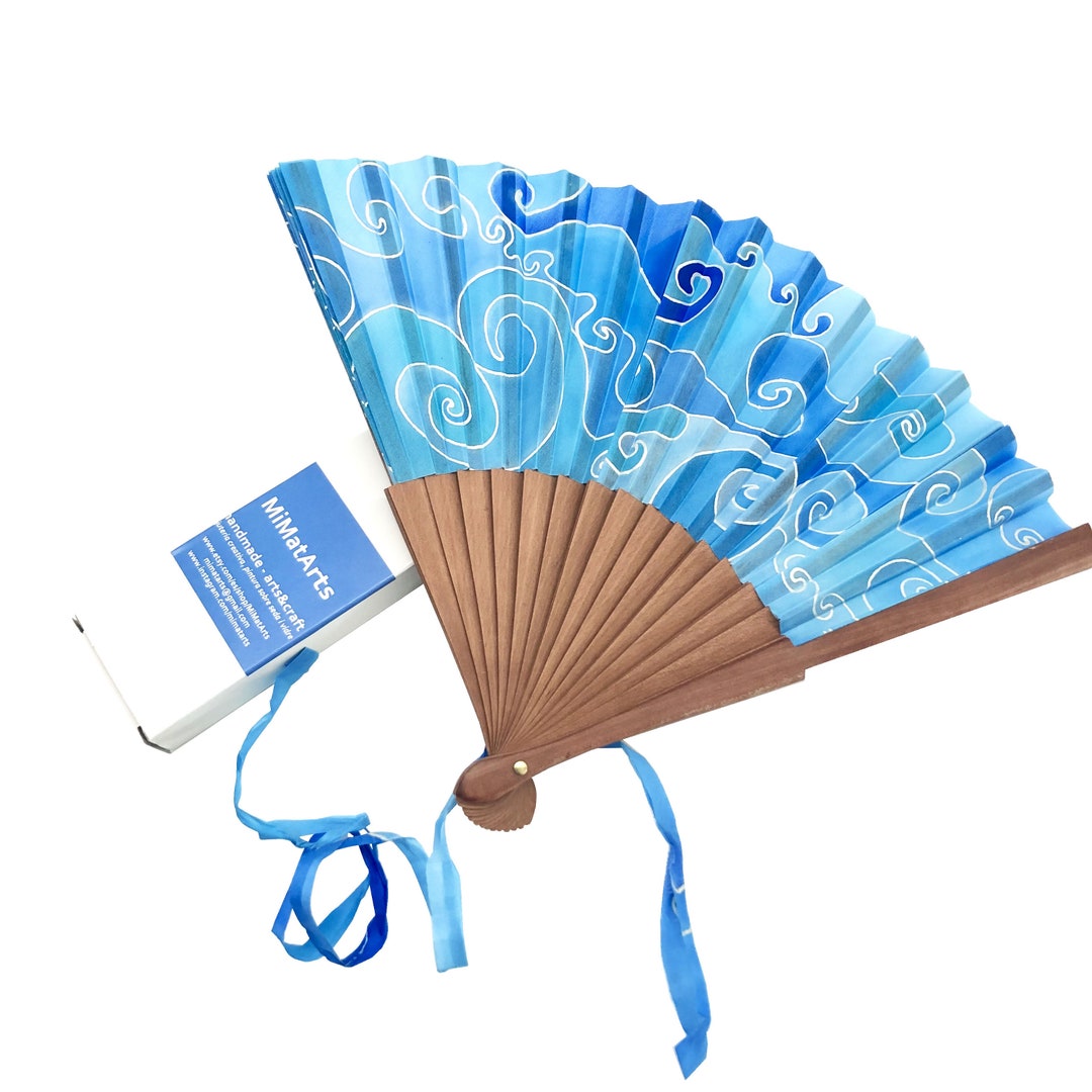 Mediterranean Blue Fan, Hand Painted Silk Fan, Blue Silk Fan, Blue Sea ...