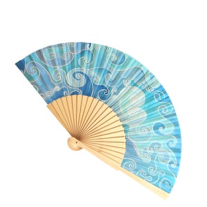 Mediterranean Silk Fan, Hand Painted Silk Fan, Sea Blue Silk Fan, Blue ...