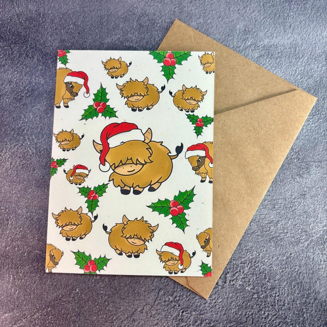 Mini Buffalo Bisons Santa / Handmade Greeting Card/ Christmas Bison ...