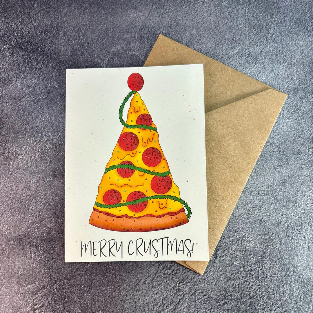Merry Crustmas Pizza / Handmade Greeting Card/ Holiday Pizza Party ...
