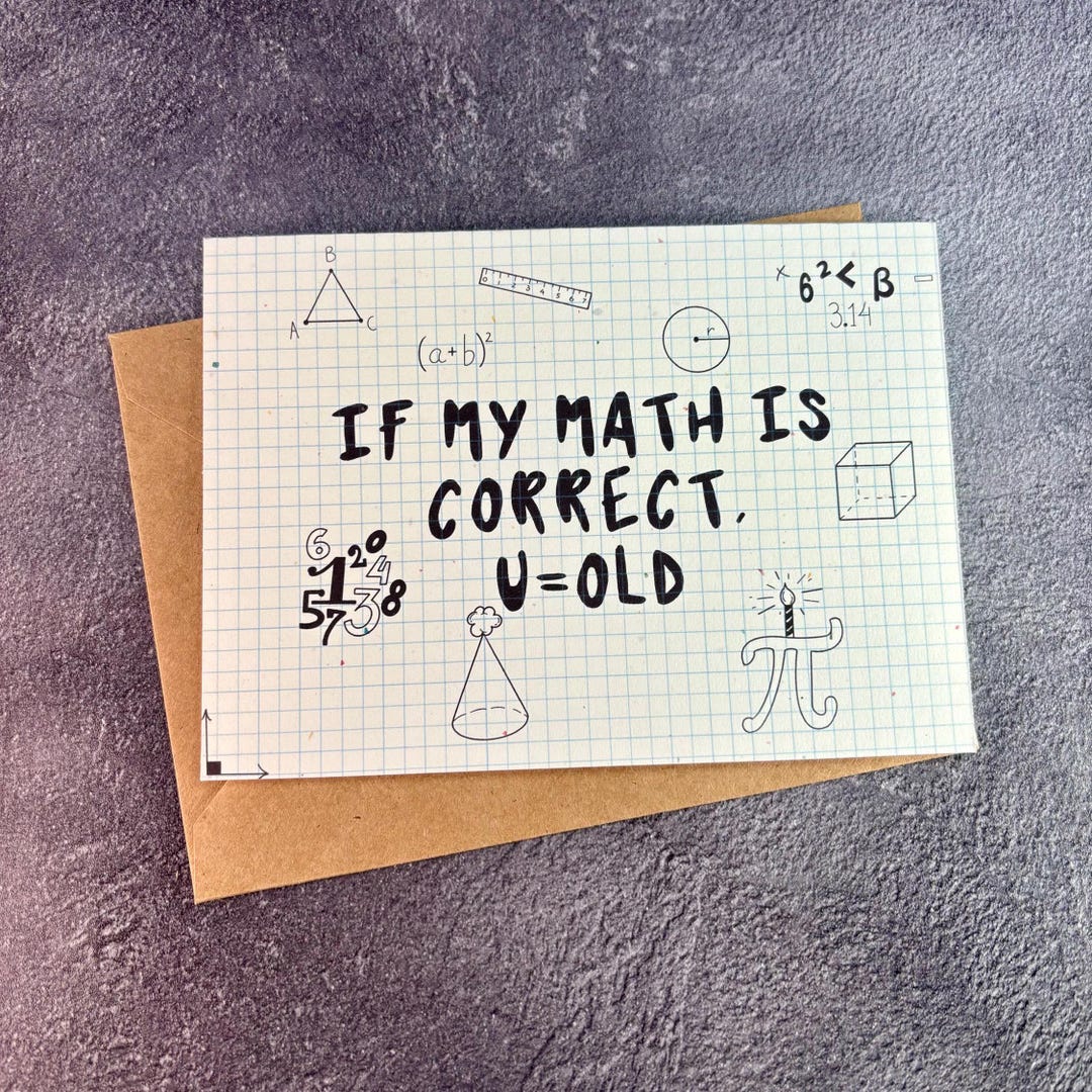 Math Birthday = Old / Handmade Greeting Card/ Birthday Card/ Funny ...
