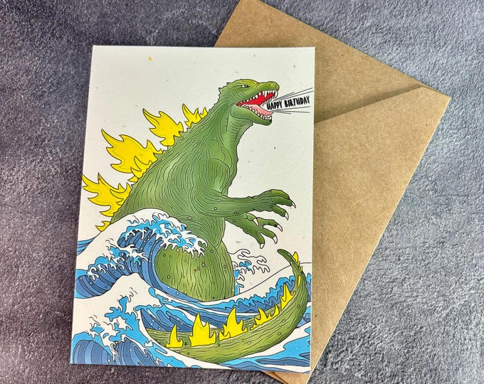Godzilla's Balloon Fiesta: Colorful Celebration Birthday Card Monster's ...