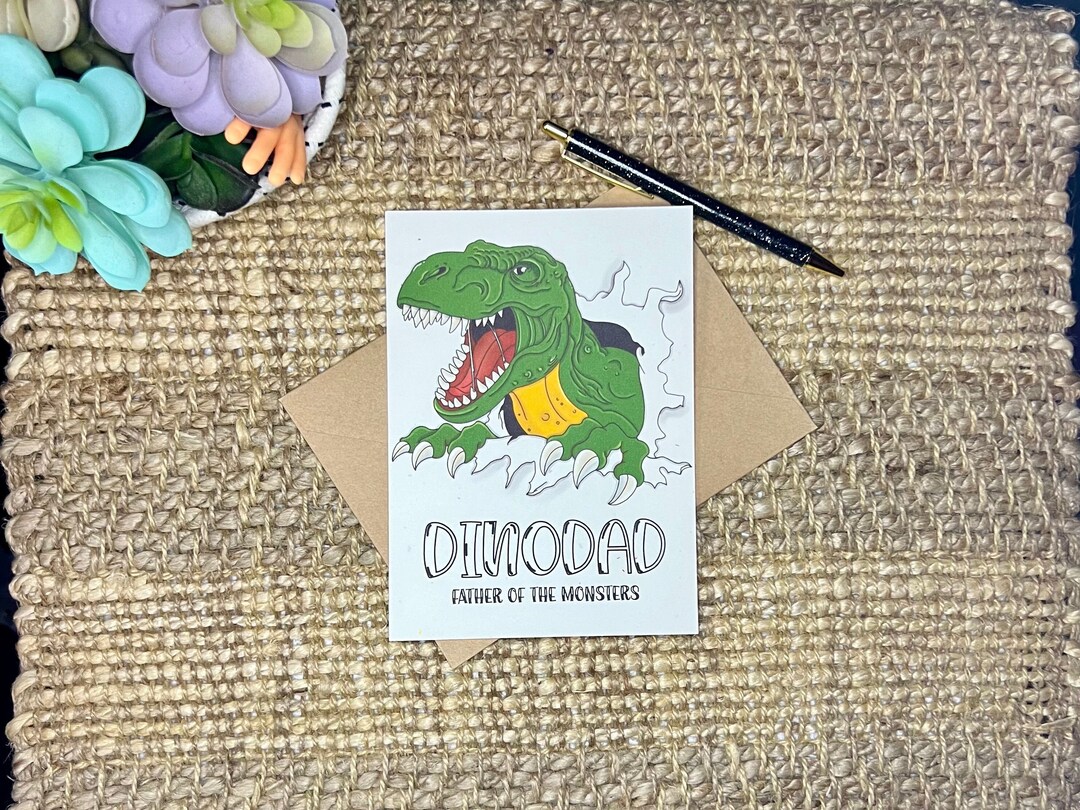 Dino Dad Father of the Monsters / Handmade Greeting Card/ Dinosaur ...