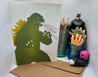 Godzilla Birthday Card | Etsy