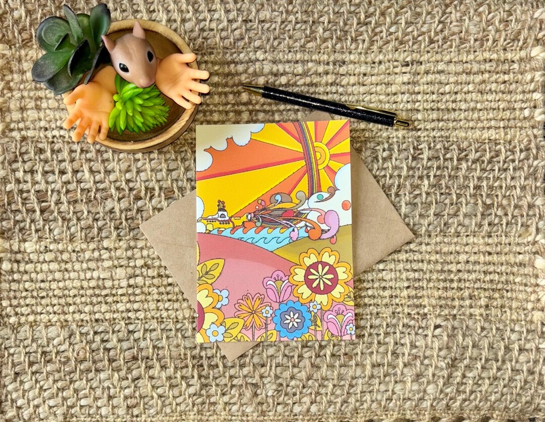 Hippie Pop Art Yellow Submarine / Handmade Greeting Card/ Hippie Love ...