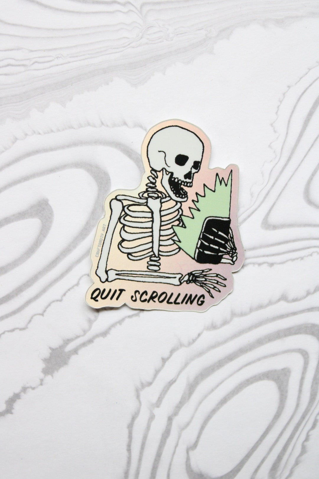 Quit Scrolling Skeleton | Vinyl Sticker 1.6x2" - Etsy