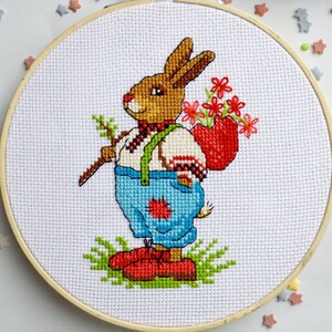 Cartoon Rabbit Cross Stitch Counted Pattern Spring Bunny - Etsy
