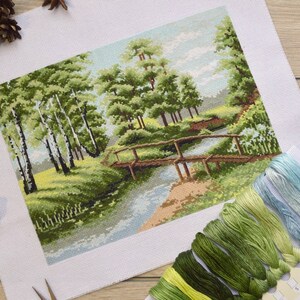 Nature cross stitch kit Forest landscape embroidery kit with | Etsy