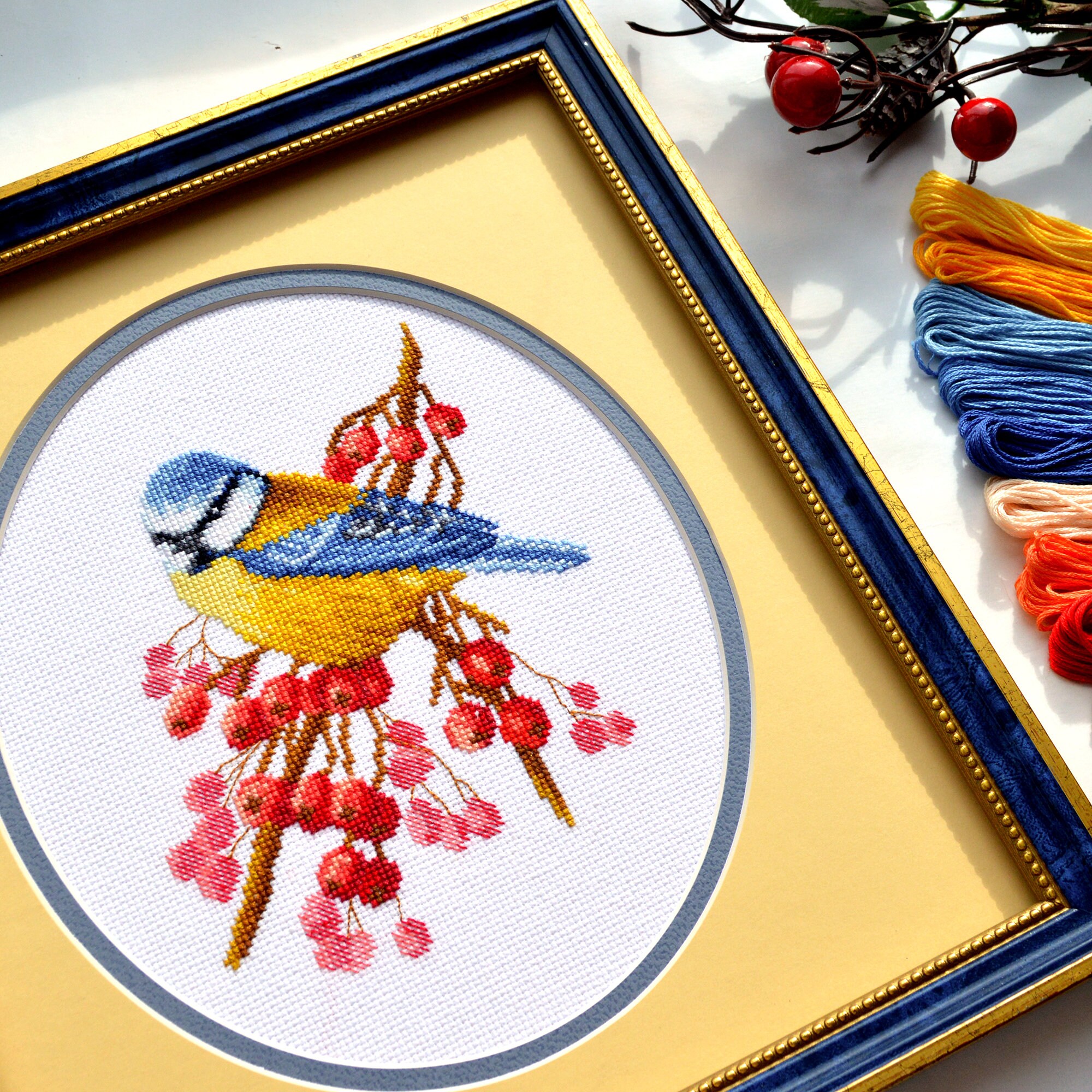 Winter bird cross stitch counted pattern 'Blue | Etsy