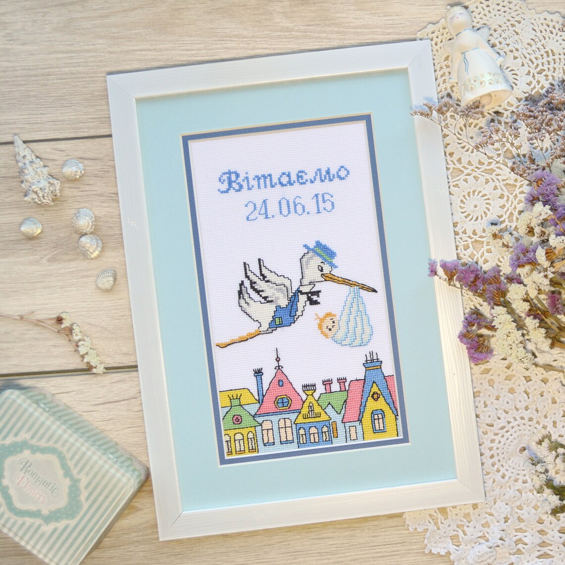 Personalized Baby Boy Cross Stitch Pattern Stork Announcement | Etsy