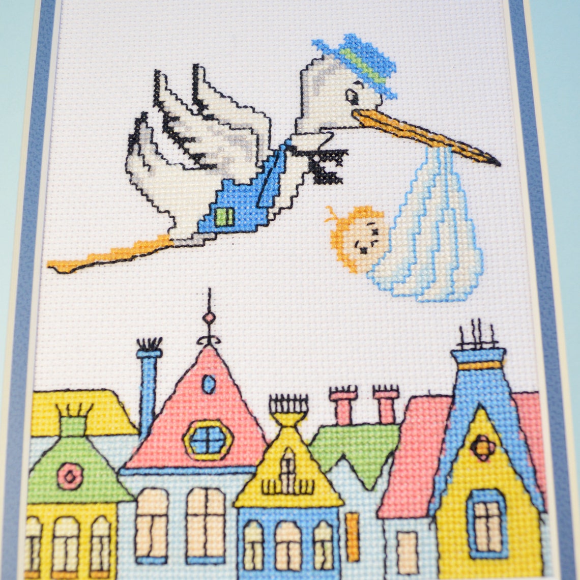 Personalized Baby Boy Cross Stitch Pattern Stork Announcement - Etsy
