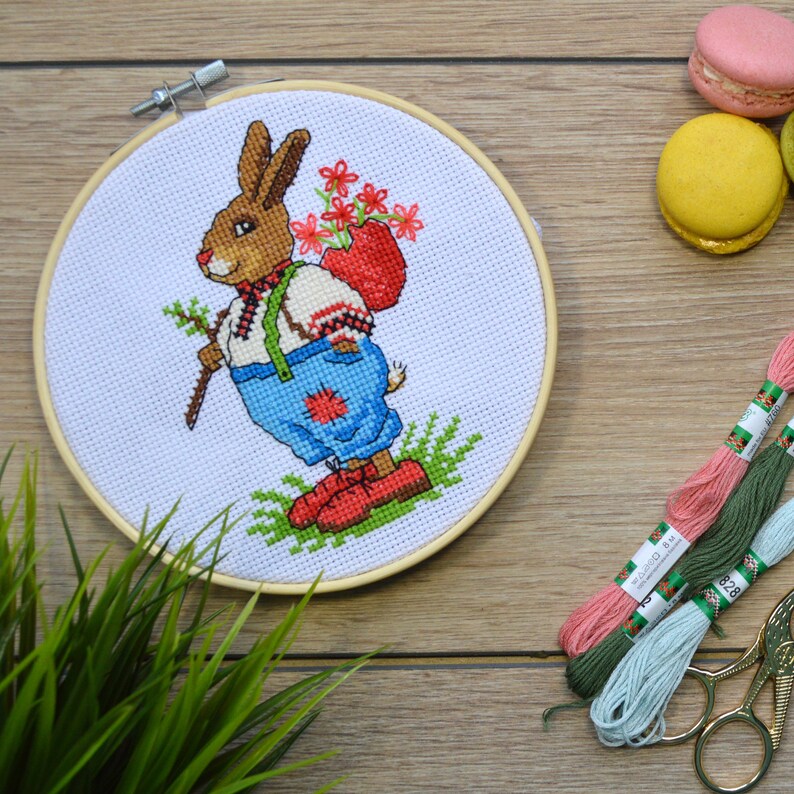 Cartoon Rabbit Cross Stitch Counted Pattern Spring Bunny - Etsy