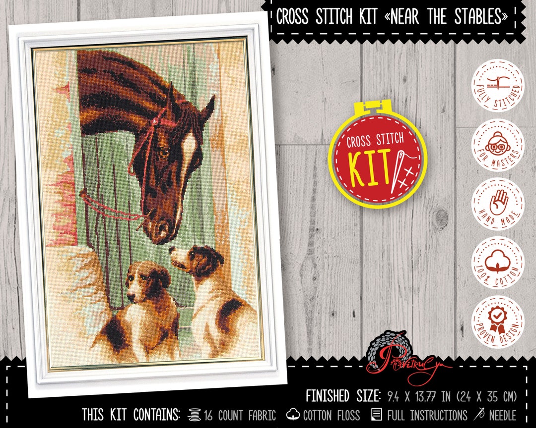 Horse Cross Stitch Kit, Farm Animal Embroidery Kit With Counted Pattern ...