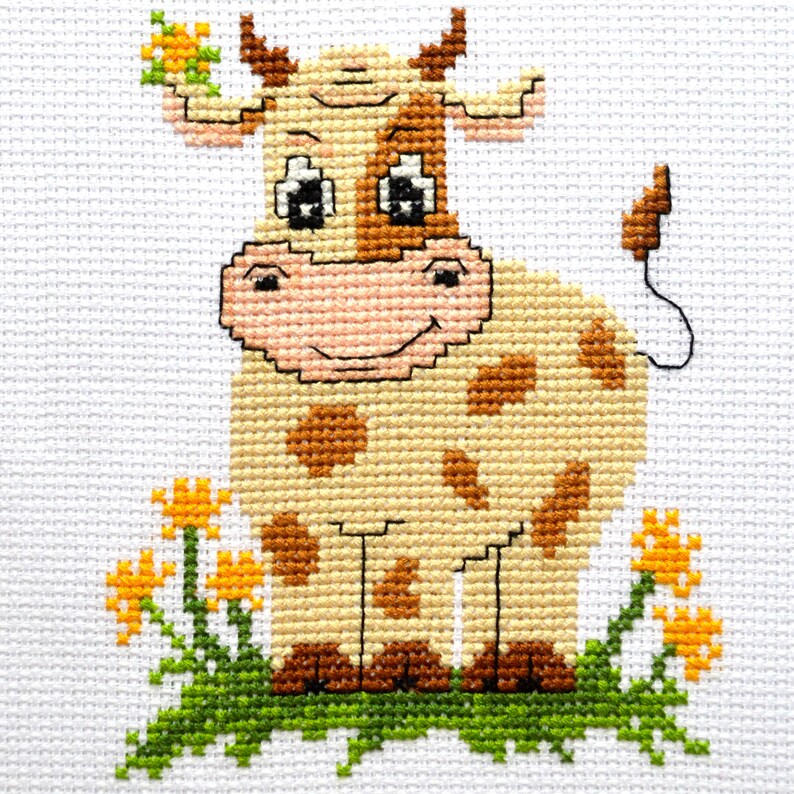 Cute Cow Cross Stitch Counted Pattern Baby Animal Embroidery - Etsy