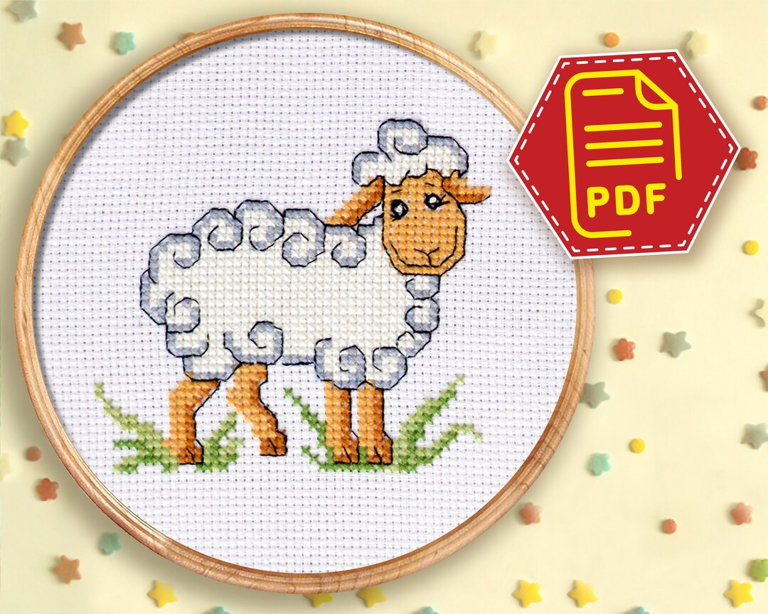 Modern Cross Stitch Pattern Lamb, Cute Baby Sheep Embroidery Design for ...