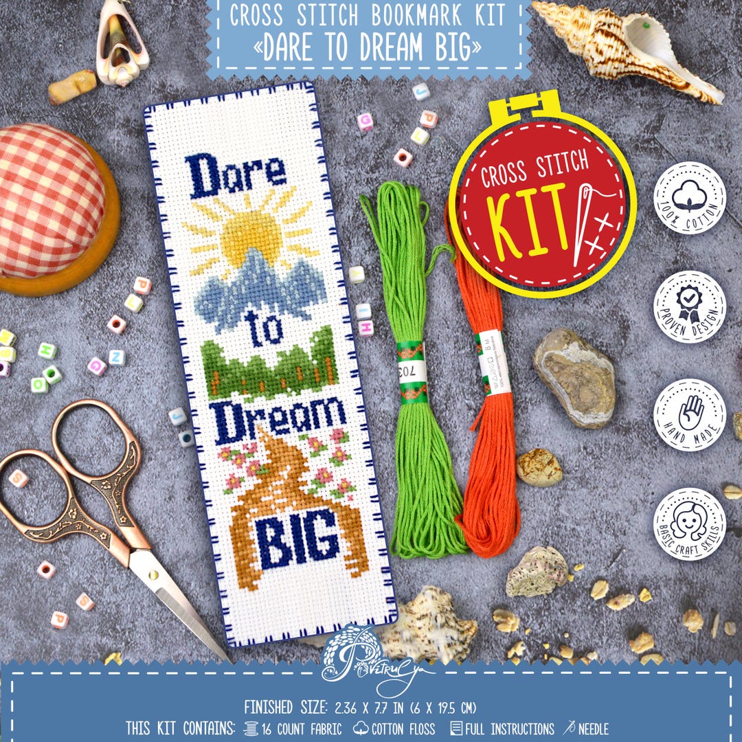 Quote Bookmark Embroidery Kit "dare to Dream Big" With Easy Counted ...
