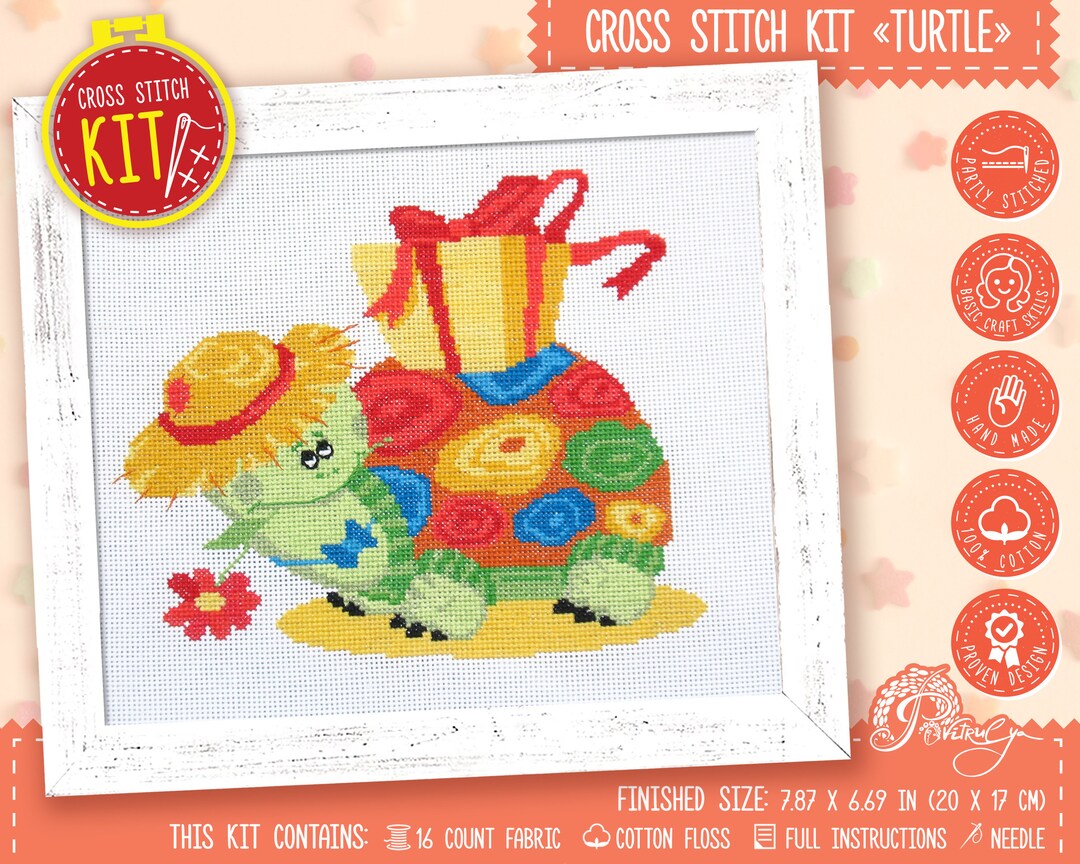 Cute Turtle Cross Stitch Kit, Sea Animal Embroidery Kit With Counted ...