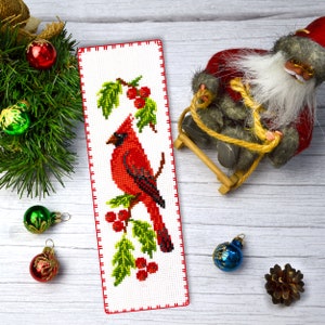 Northern Cardinal Bird Cross Stitch Bookmark Pattern - Christmas ...
