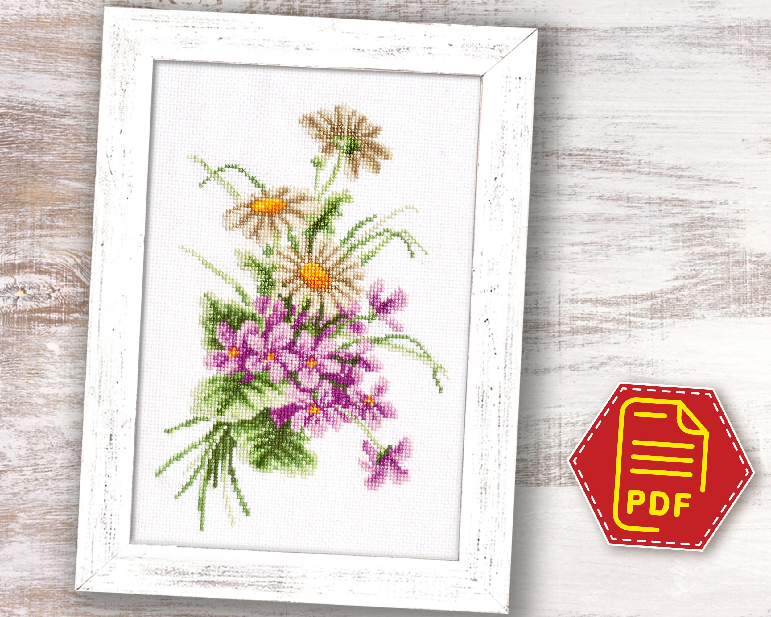 Daisies Cross Stitch Counted Pattern, Flowers Embroidery Design for ...