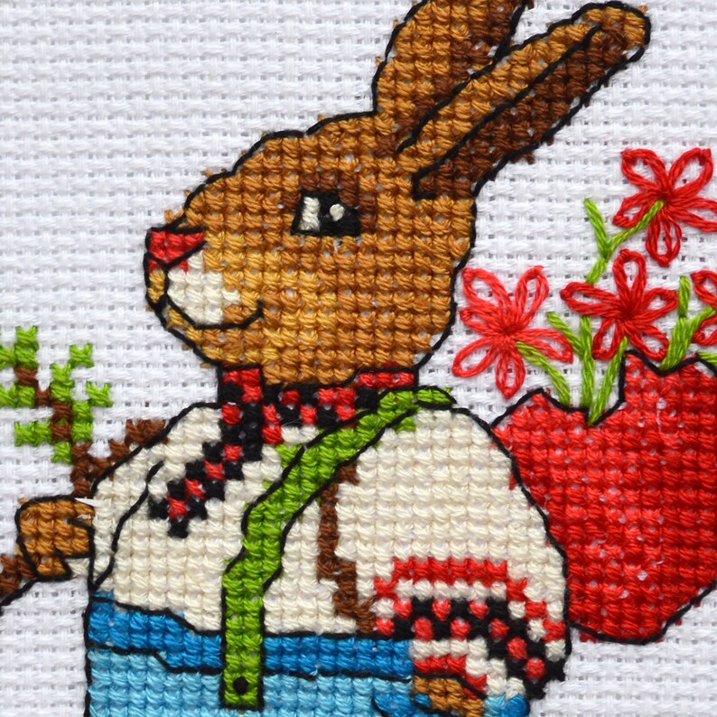 Cartoon Rabbit Cross Stitch Counted Pattern, Spring Bunny Embroidery ...