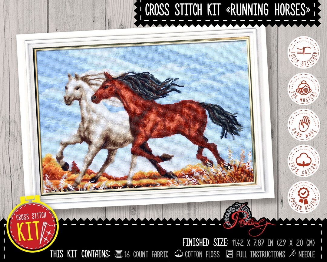 Running Horses Cross Stitch Kit, Animal Embroidery Kit With Counted ...