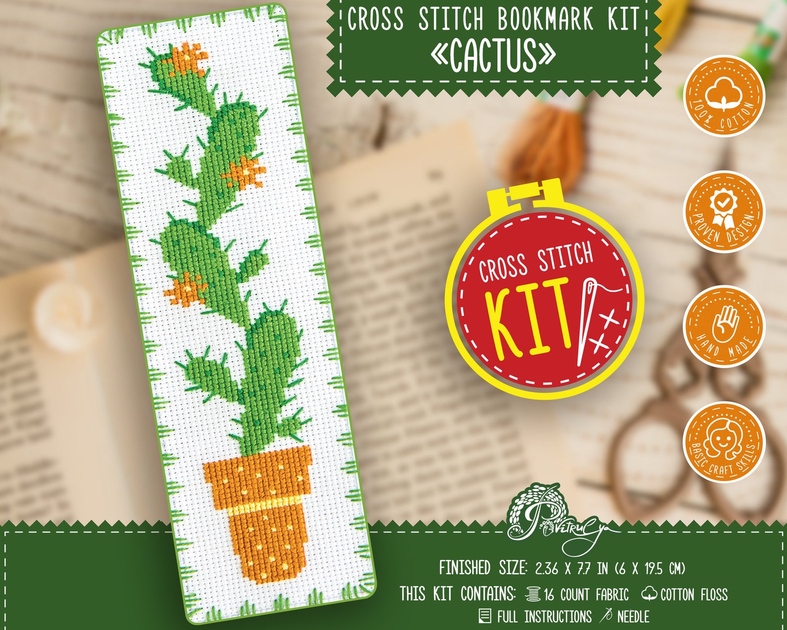 Cactus Cross Stitch Bookmark Kit, Plant Embroidery Kit, Counted Pattern ...