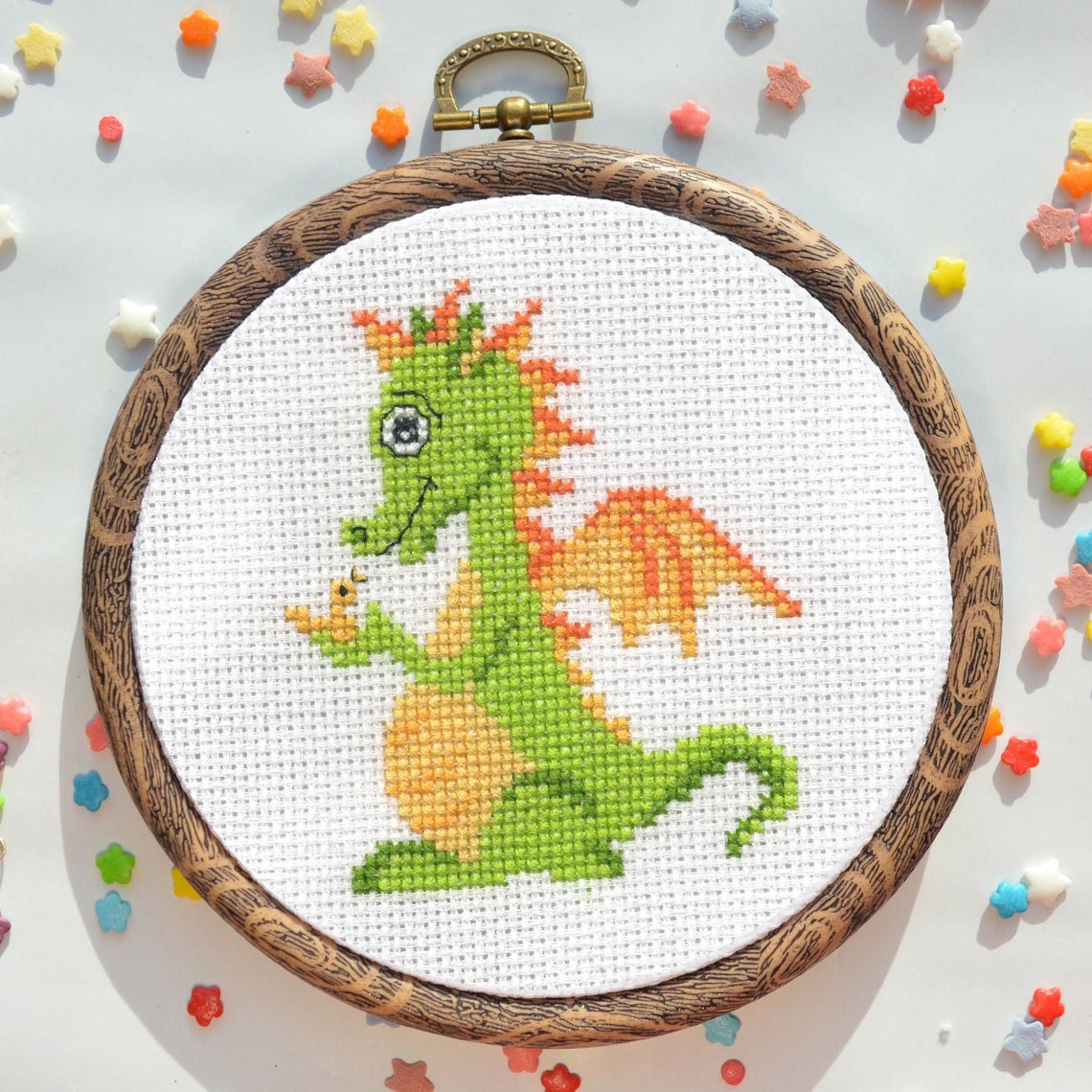 Cute Green Little Dragon Cross Stitch Counted Pattern - Baby Animal ...