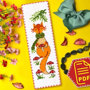 Mushroom's Fox Bookmark Cross Stitch Pattern - Cute Autumn Embroidery ...