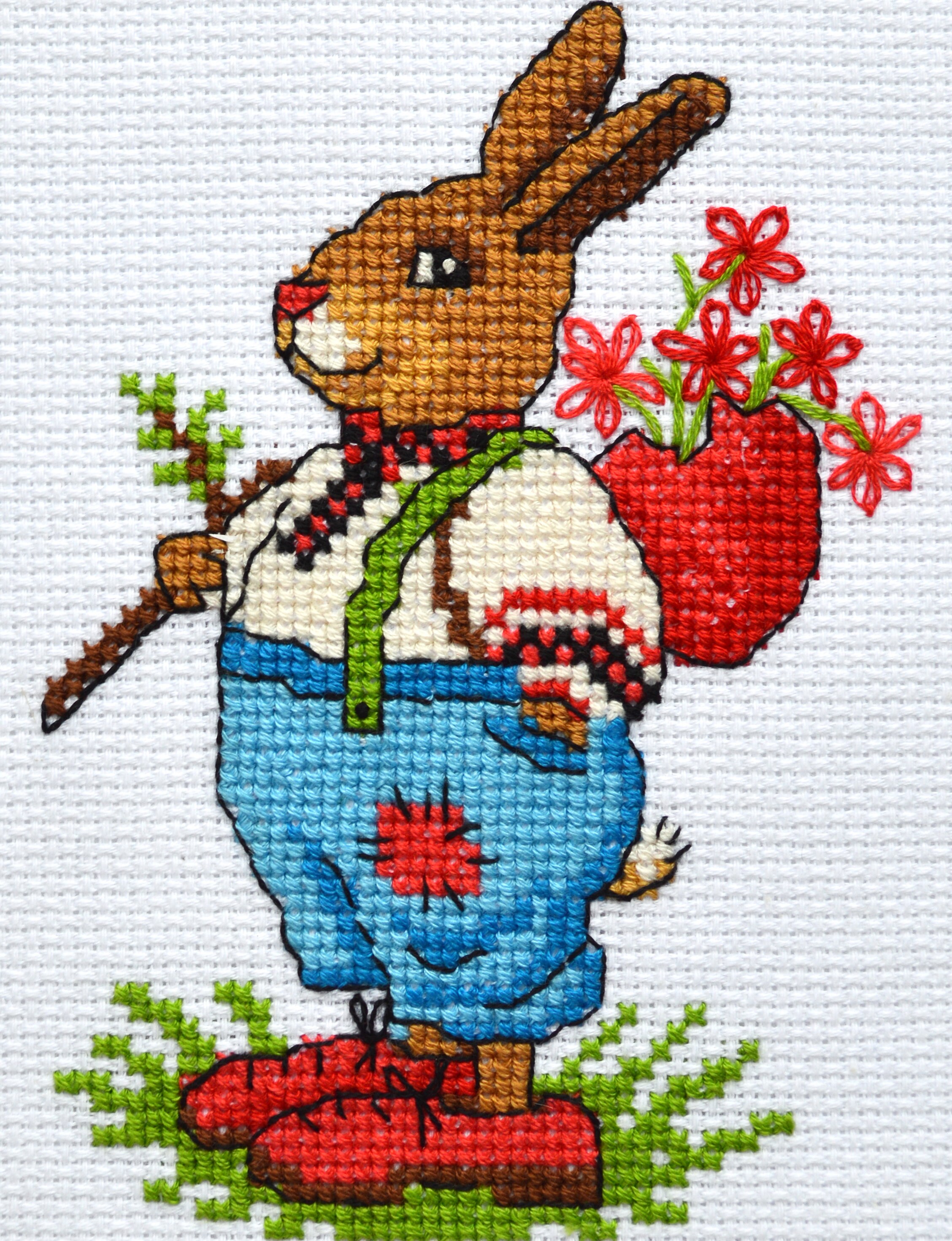 Cartoon Rabbit Cross Stitch Counted Pattern, Spring Bunny Embroidery ...