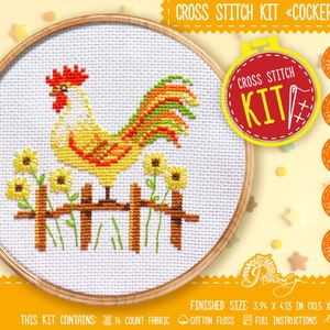 Rooster Cross Stitch Kit for Beginners Embroidery With Counted - Etsy