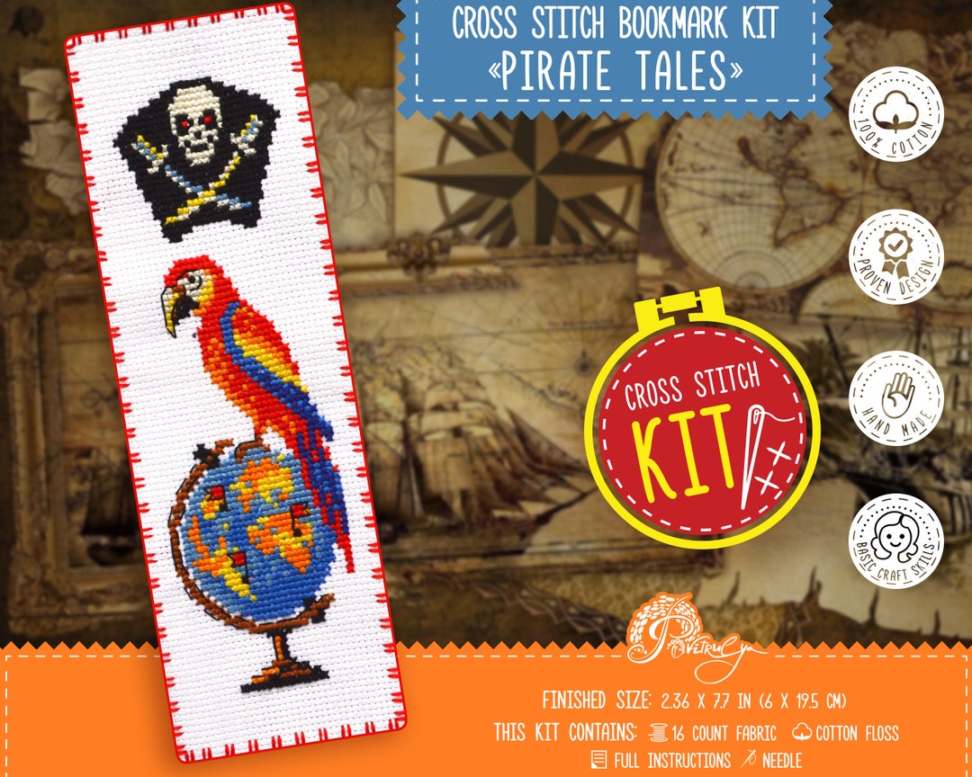 Pirate Parrot Bookmark Embroidery Kit, Cross Stitch Bookmark Kit With ...