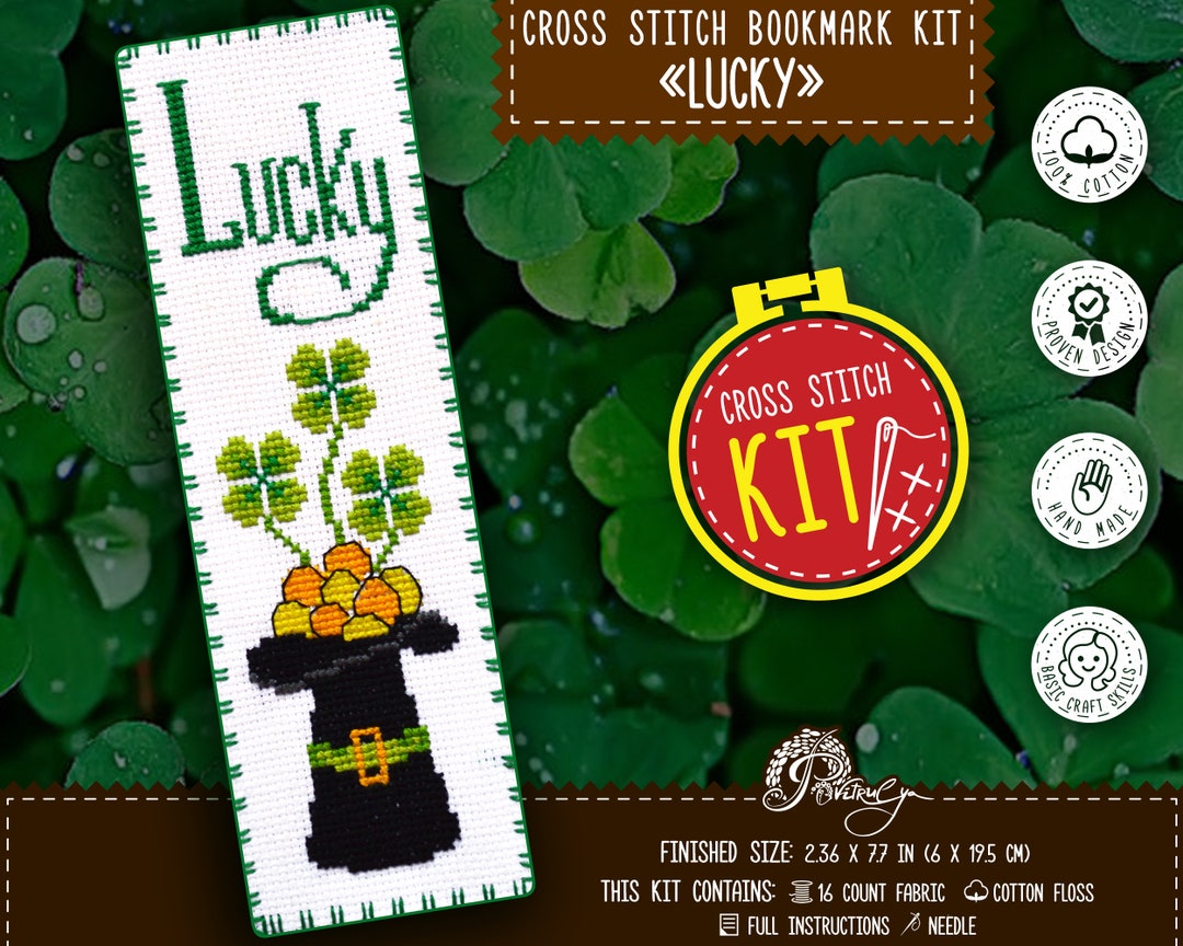 St Patricks Day, Bookmark Cross Stitch Kit "lucky" Easy Counted Pattern ...