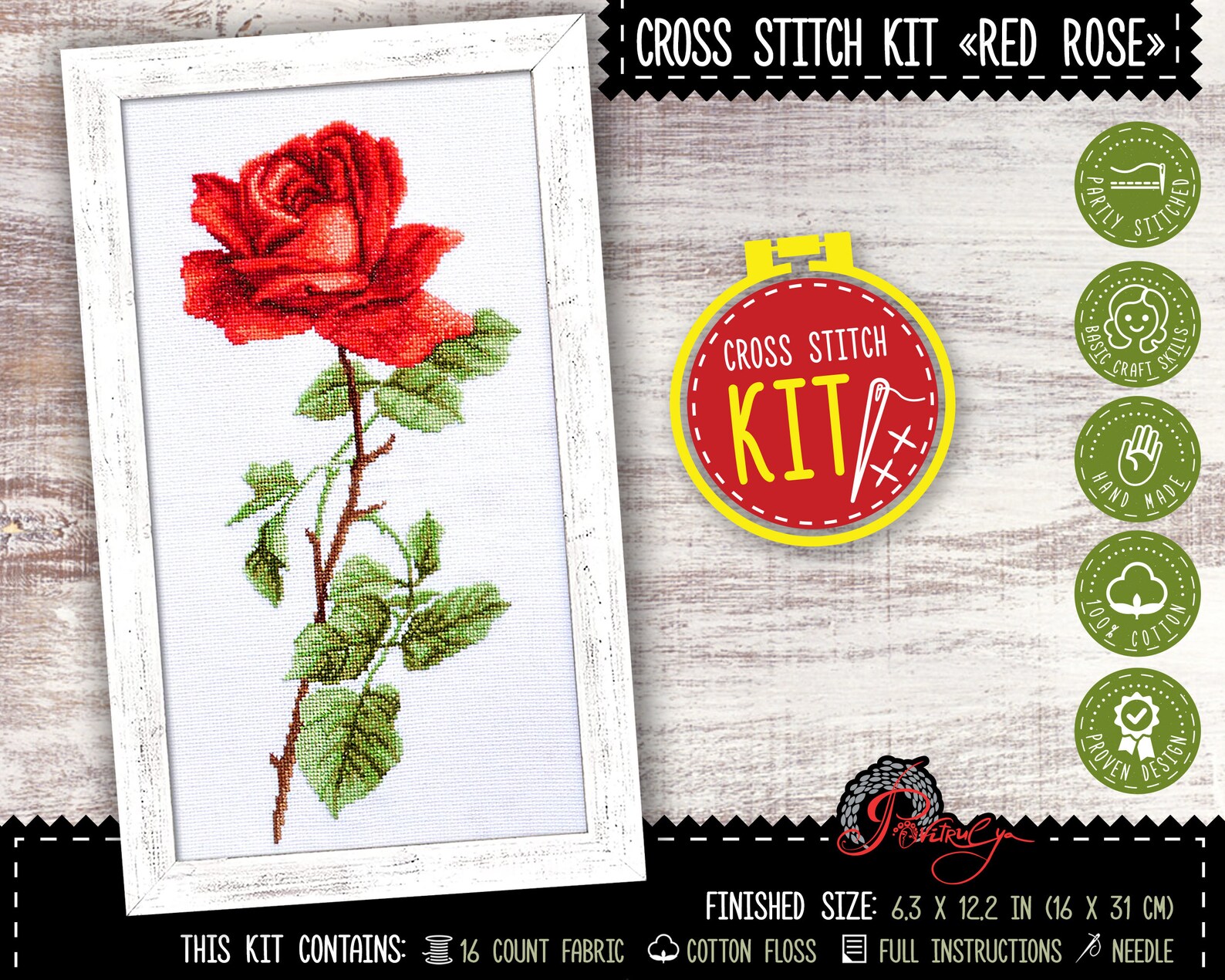 Red Rose Cross Stitch Kit Flower Embroidery Craft Kit for - Etsy