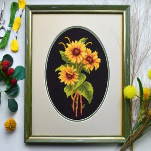 Sunflower Bouquet Cross Stitch Kit, Summer Flowers Embroidery Kit With ...