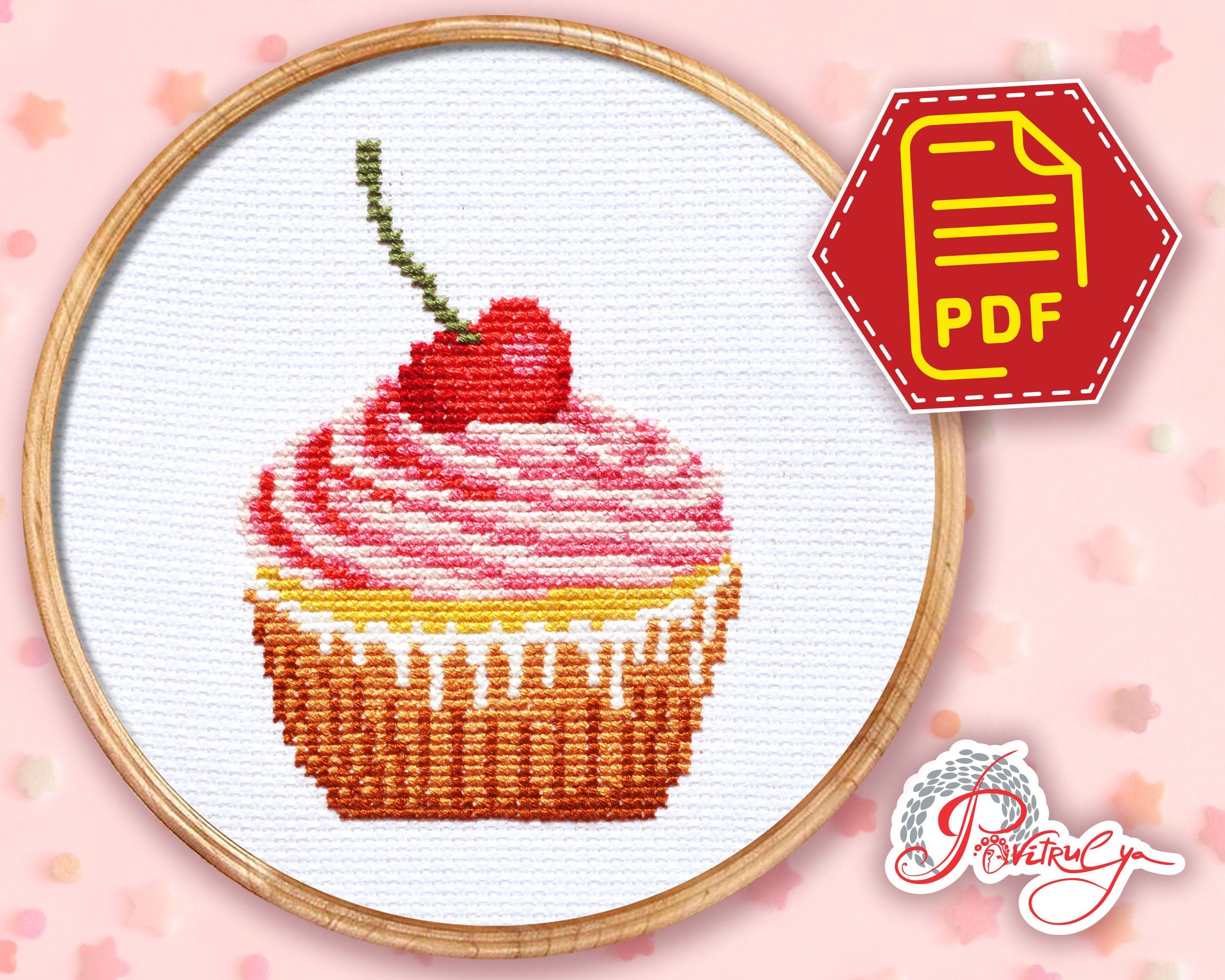 Сherry Muffin Cross Stitch Pattern Cupcake Embroidery Design - Etsy