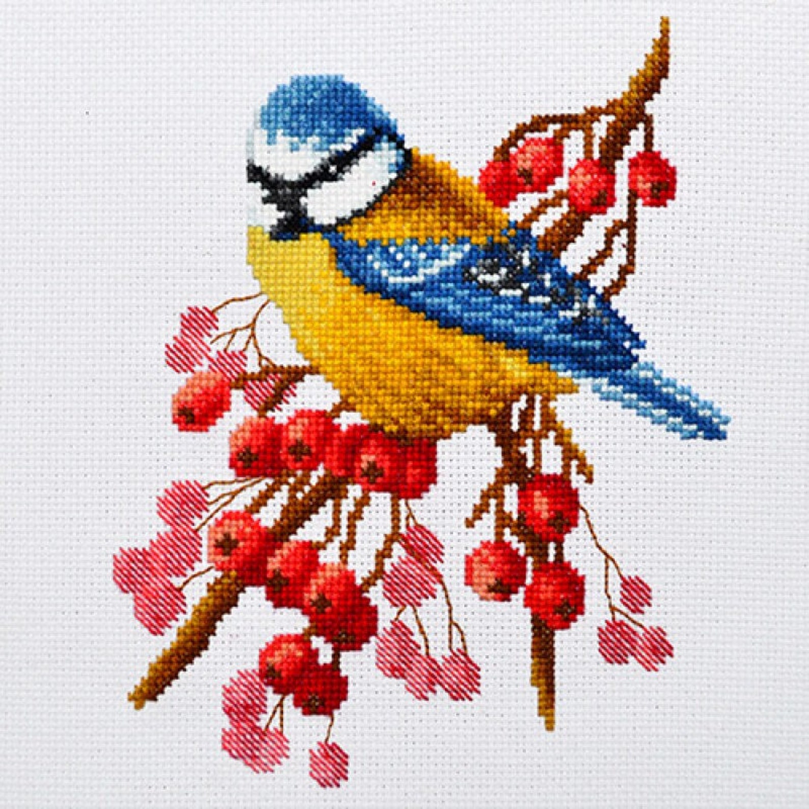 Winter bird cross stitch kit Blue Tit Chickadee embroidery | Etsy