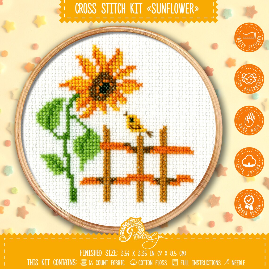 Summer flower cross stitch kit Sunflower Beginners embroidery | Etsy