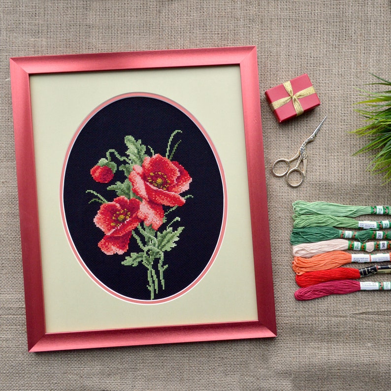 Red Poppies Bouquet Cross Stitch Kit Poppy Embroidery Kit for - Etsy