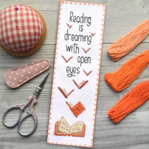 Reading is Dreaming With Open Eyes Bookmark Cross Stitch Pattern With ...