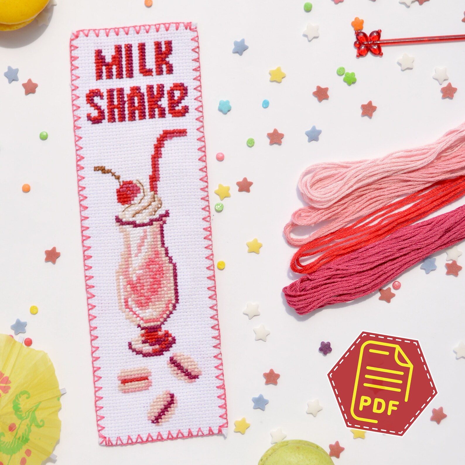 Bookmark Cross Stitch Pattern Milkshake Cocktail Summer | Etsy