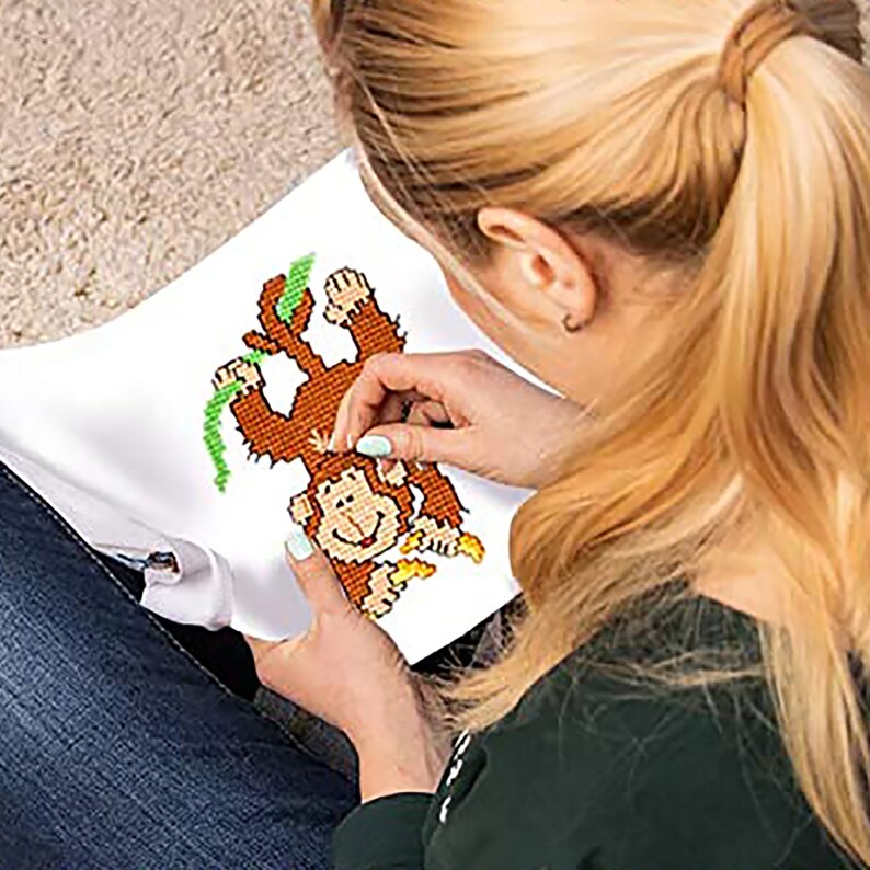 Mono Patrón animales en punto cruz para infantiles - Etsy México