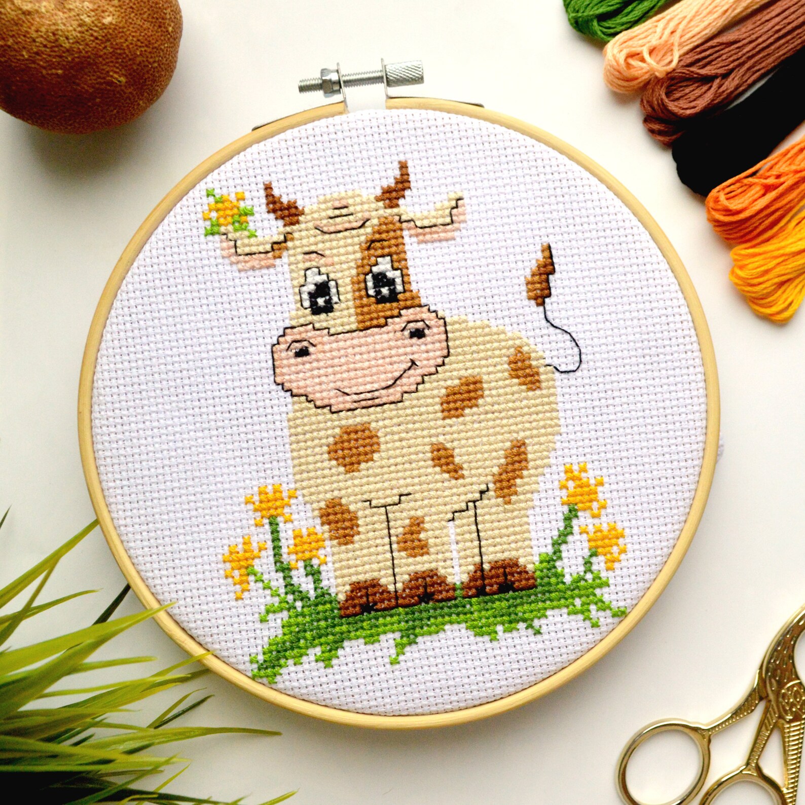 Cute Cow Cross Stitch Counted Pattern Baby Animal Embroidery - Etsy