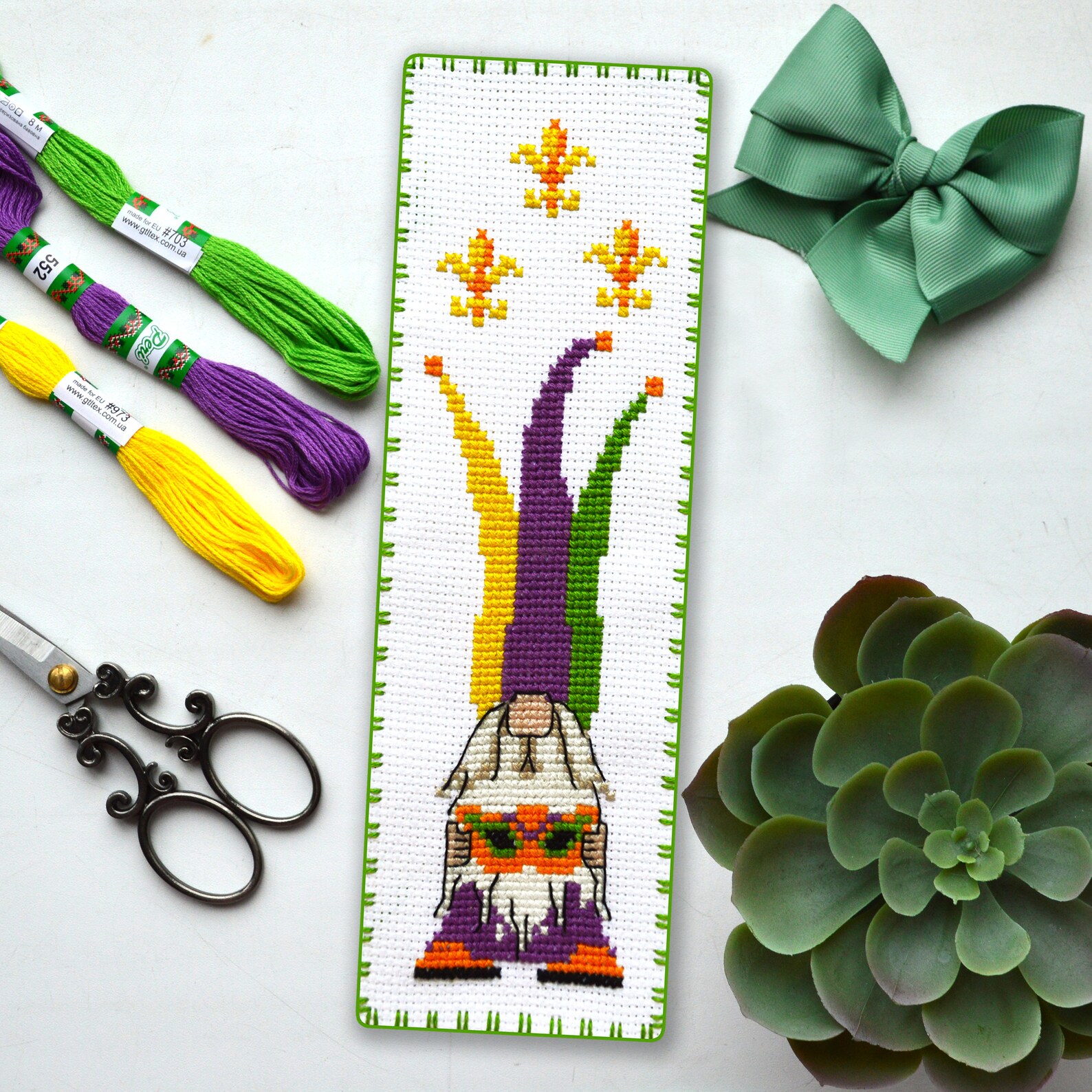 Mardi Gras Gnome Bookmark Cross Stitch Counted Pattern - Download in ...