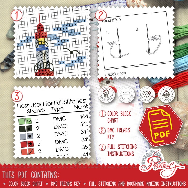 Counted Cross Stitch Bookmark Pattern 'lighthouse' Summer Mood ...