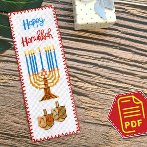 Happy Hanukkah Cross Stitch Bookmark Pattern - Holiday Embroidery ...