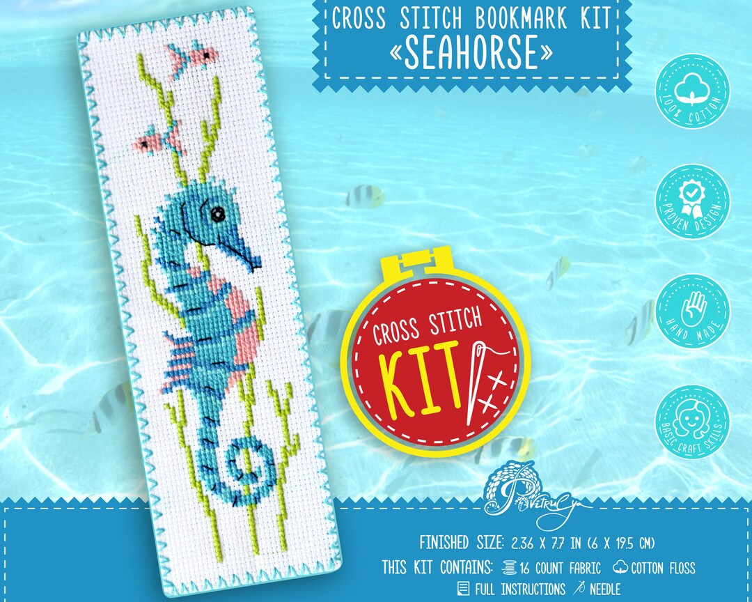 Seahorse Cross Stitch Bookmark Kit, Ocean Animal Embroidery Kit With ...