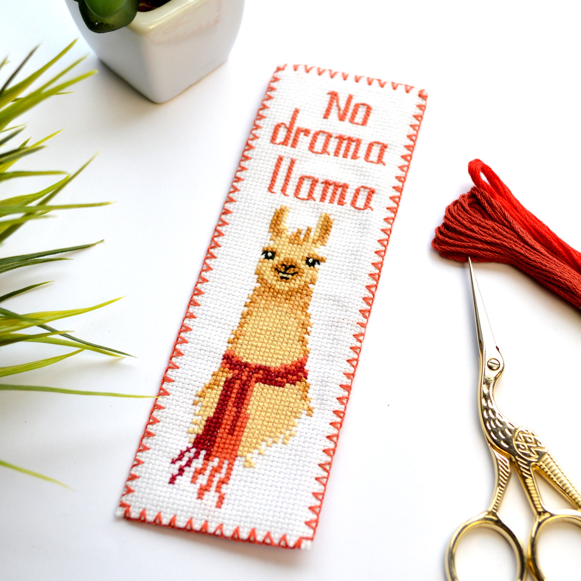 Llama Cross Stitch Bookmark Pattern "no Drama Llama" Instant Download ...
